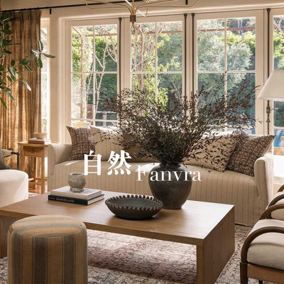 美式自然风米白色布艺沙发三人位