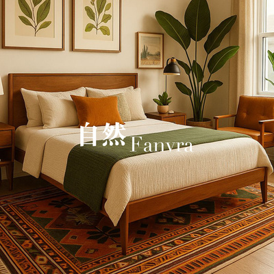 美式自然风原木色实木床双人床