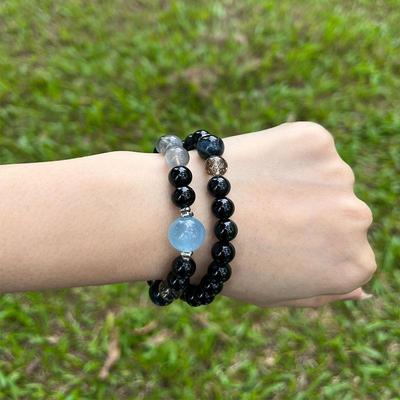 天然黑曜石手链男款银曜石手串