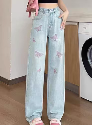 蝴蝶刺绣牛仔裤女
