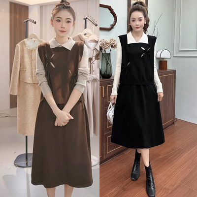 2025冬装新款时尚套装时尚减龄洋气毛衣马甲针织连衣裙两件套8844