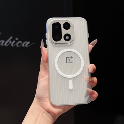 适用于一加15T手机壳1+13T瓦楞纹磁吸充电保护套oneplus15磨砂半透明1加12高级超薄全包防摔肤感冰雾散热硬壳