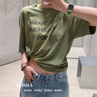 夏季1996橄榄绿色T恤字母短袖女