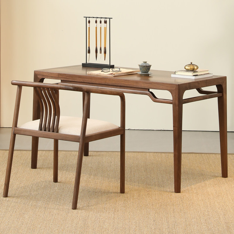 北美黑胡桃木书桌新中式写字桌实木书法桌明式全原木电脑桌喝茶桌_虎窝淘