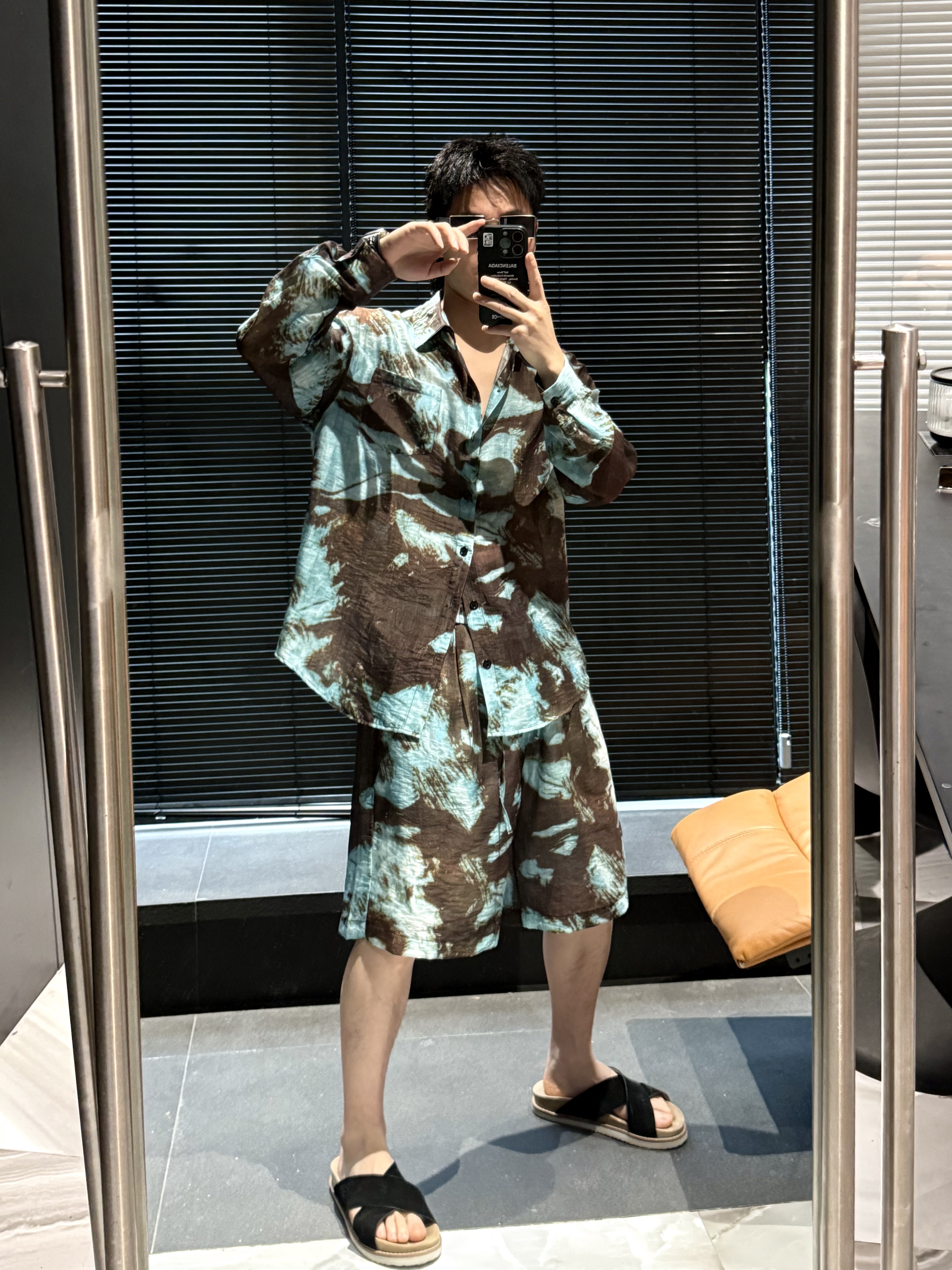 尚锋男装美式复古印花长袖衬衫男潮流百搭高级气质痞帅宽松套装男