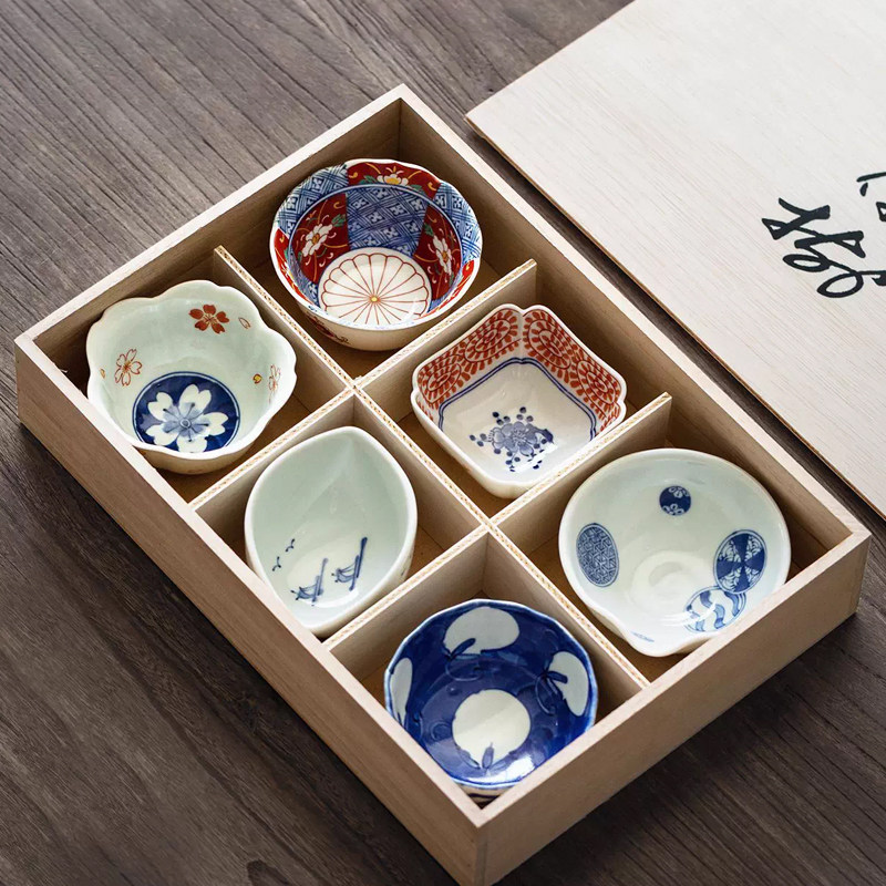 MinoYaki有田烧蘸料小碗6宫格陶瓷餐具味碟 家用调料碟火锅小吃碗