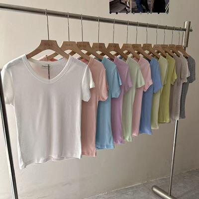 hemp东大门2026夏季新款V领显瘦百搭短袖T恤女弹力棉纯色简约上衣
