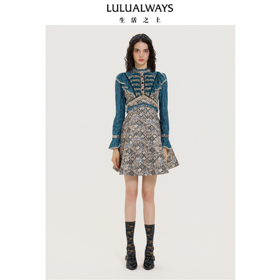 LULUALWAYS【商场同款】25秋季新款复古华丽蕾丝木耳边短款连衣裙