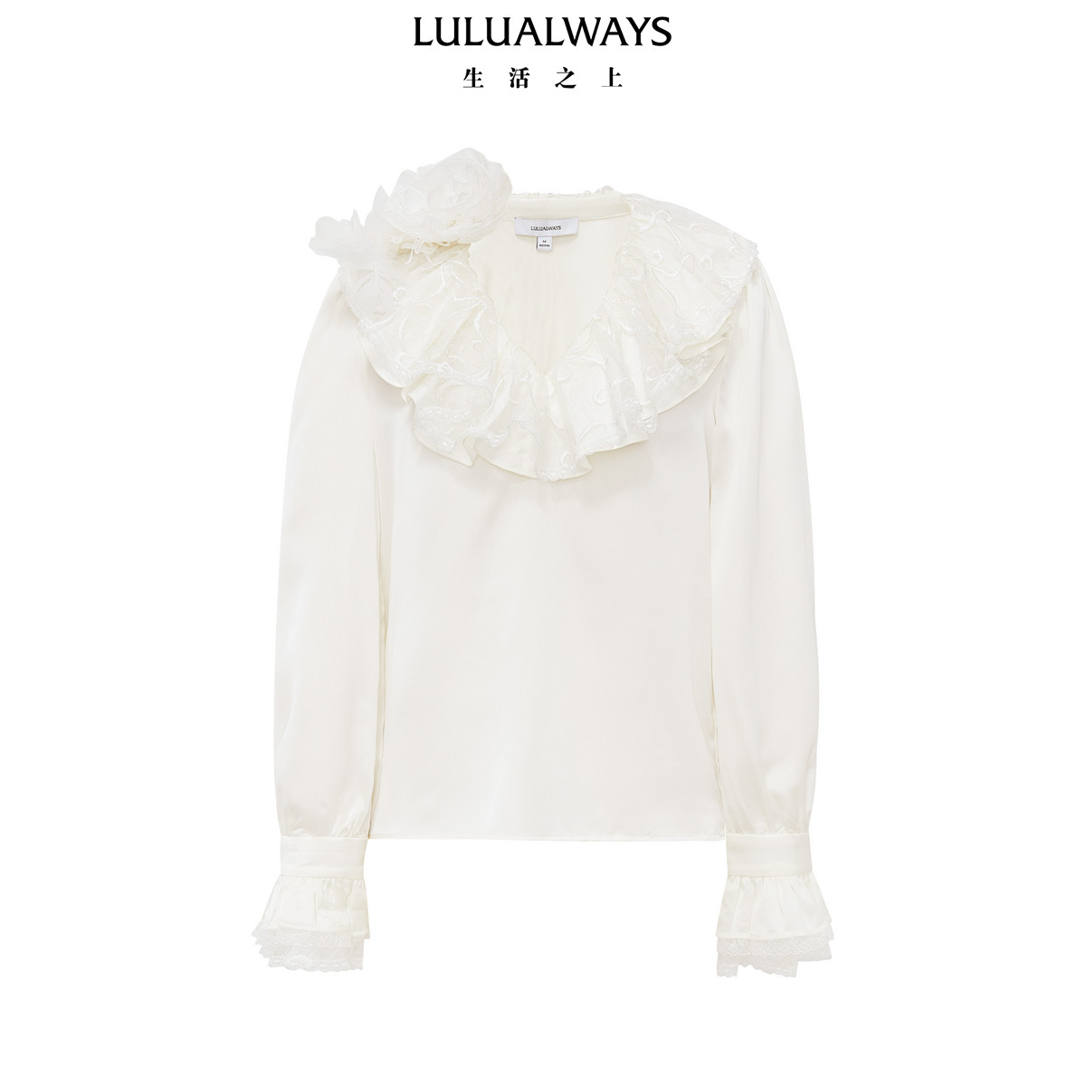 LULUALWAYS【明星同款】秋季新款优雅时尚设计感花朵装饰衬衫女