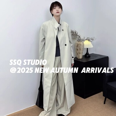 宽松系带阔版长款风衣大衣外套女