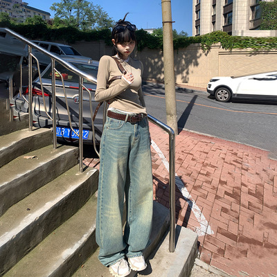 CCURA宽松直筒牛仔裤女春夏2025新款复古水洗做旧高腰显瘦裤子女