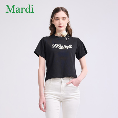 MARDI官方正品字母刺绣短袖T恤短款女士修身显瘦上衣夏季新款百搭