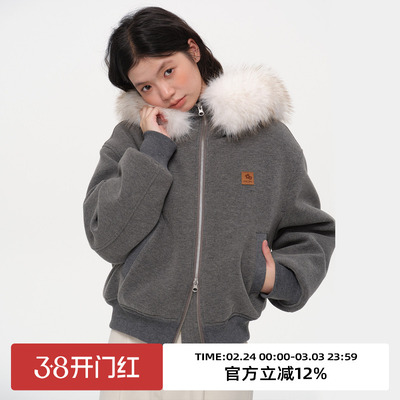 复古连帽宽松休闲棉服外套