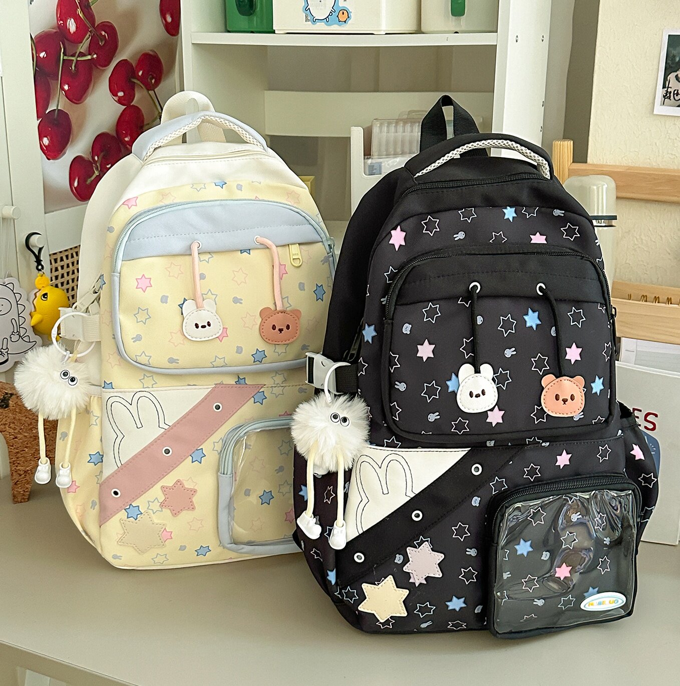 书包女小学生三到六年级女生可爱小熊星星痛包减负轻便防水双肩包