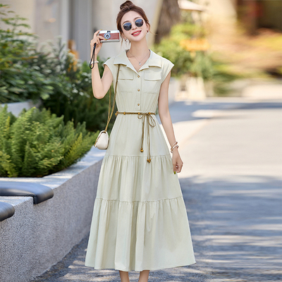 衬衫式连衣裙女夏季2025新款高级感气质收腰显瘦时尚洋气长裙子