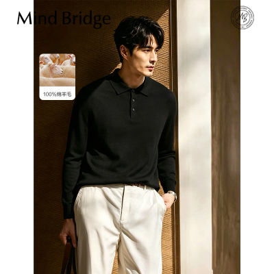 MindBridge100%90S丝光绵羊毛/商务休闲保暖针织POLO翻领毛衣MB7B