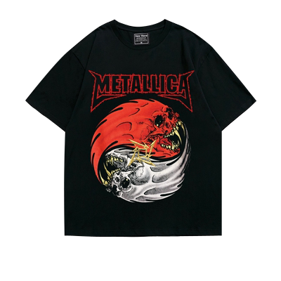 金属美式摇滚metallica潮流街头重磅oversize落肩五分袖宽松T恤男