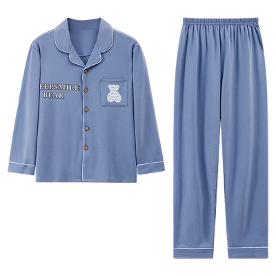 一家三口装春秋款长袖纯棉家居服