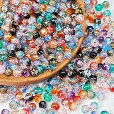 8mm双色拉丝爆花珠金丝冰裂琉璃珠玻璃珠手链项链diy饰品配件