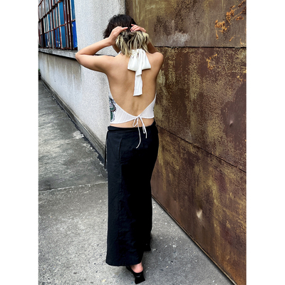 褶皱印花绑带背心背心小众设计