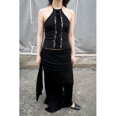 设计款镂空吊带绑带背心