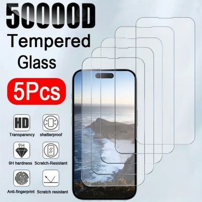 5Pcs Screen Protector glass For iPhone 16 15 14 13 12 11 Pro Max Tempered Protective Glass