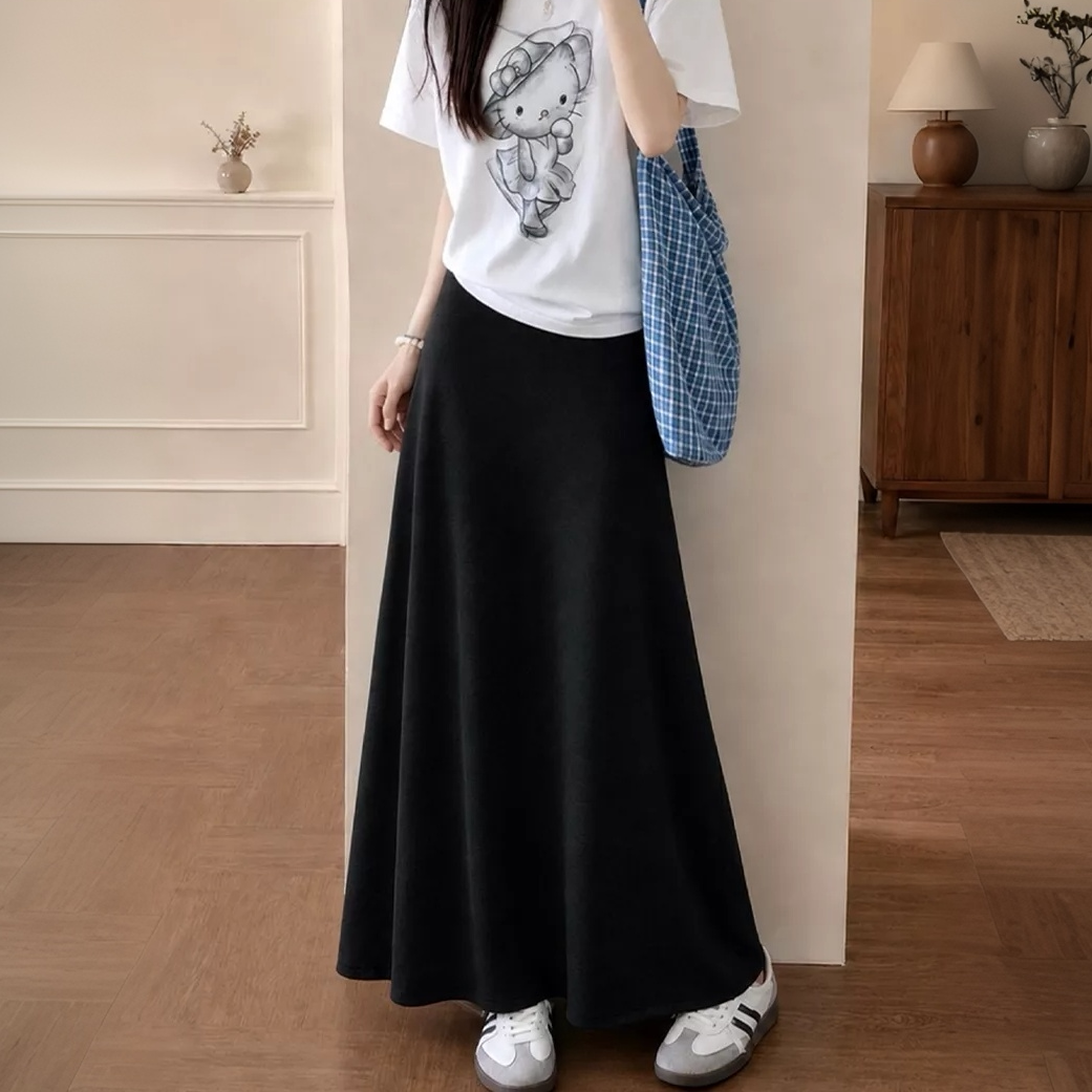 黑色空气层鱼尾半身裙通勤松紧腰不皱垂坠小个子大码遮肉半身裙