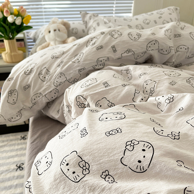 卡通双层纱床上四件套可爱KT猫