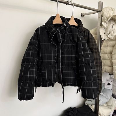 格子羽绒服女立领短款冬季新款2025白鸭绒宽松显瘦时尚小个子外套