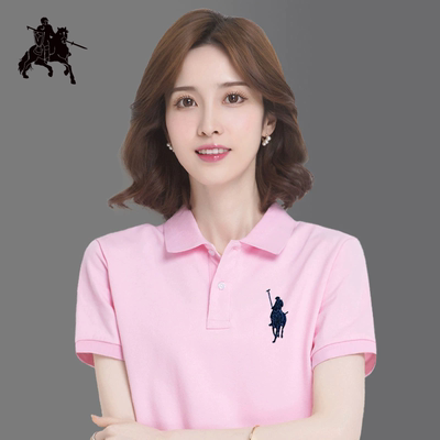 纯棉翻领短袖女夏季大码衣服带领POLO衫运动定制T恤工作服文化衫