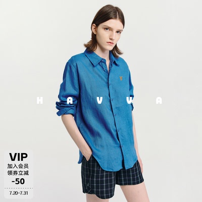 HAVVA亚麻翻领长袖衬衫单排扣宽松舒适女士衬衫2026秋季C3-4863