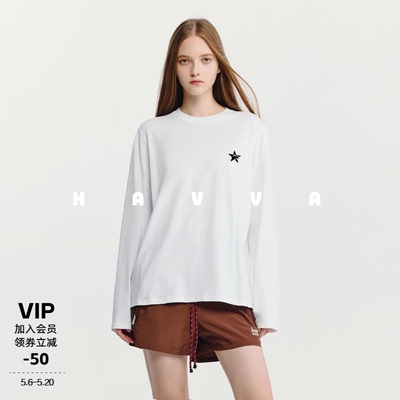 HAVVA基础款宽松圆领长袖T恤舒适好穿女士上衣2026春季T3-5362
