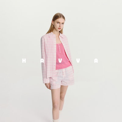 HAVVA格纹松紧腰短裤宽松版型松弛感女士裤装2026春夏KD3-5462