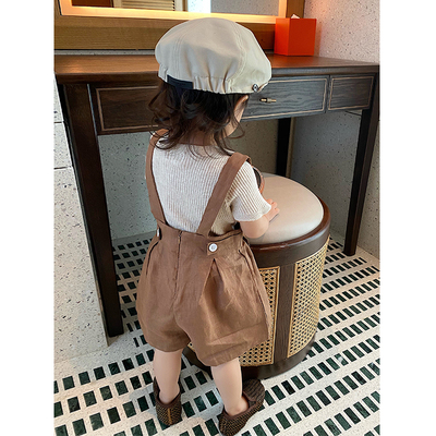儿童装宝宝日系复古亚麻背带裤