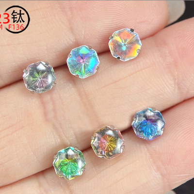 F136钛合金耳骨钉耳蜗钉flat水母切爆闪锆石内螺纹耳骨钉穿刺饰品