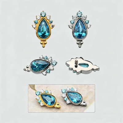 F-136钛合金耳骨钉耳屏钉爆闪锆石flat耳钉内牙替换唇钉穿刺饰品