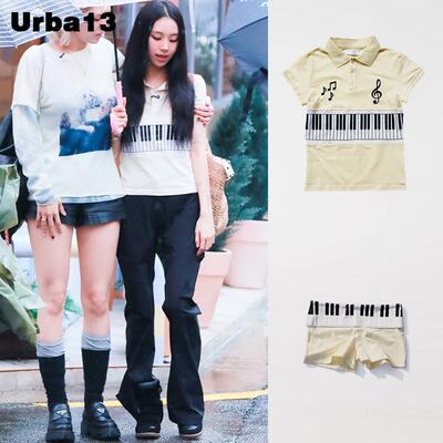 Urba13买手店正品praying孙彩瑛同款钢琴印花上衣休闲短裤套装