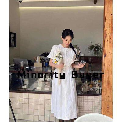 现货 买手店 Howus 修身圆领钮扣气质显瘦休闲短袖衬衫洋装