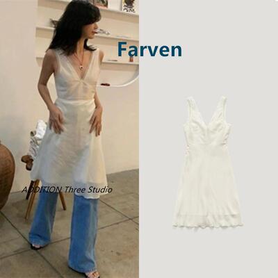 少现 Farven 24春夏新款fever同款纯色气质V领收腰无袖连衣裙女