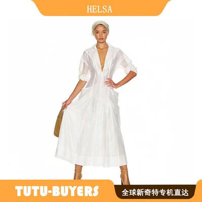 TUTU Helas 法式优雅度假风格深V领修身长版洋装衬衫裙