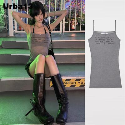 Urba13买手店现货正品praying亚文化趣味字母印花微透吊带裙