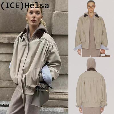 ice买手店正品折扣HELSA王菲同款拼色灯芯绒翻领拉炼防风夹克外套