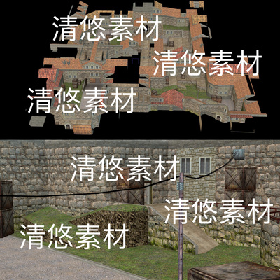 c4d fbx obj格式cs古堡游戏射击枪战地图场景文件 非实物D192