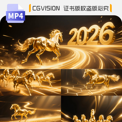 2026马年年会金马奔跑马群奔腾特效粒子大屏背景晚会开场视频素材