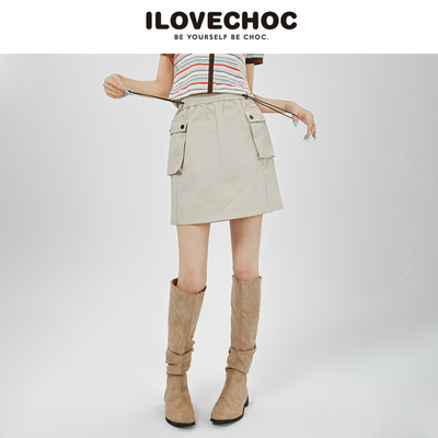 ILOVECHOC  2024夏季女半身裙短裙小个子工装裙a字裙多口袋