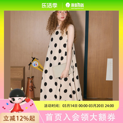 COOLHUT波点宽松吊带慵懒风中长裙2025夏季新款连衣裙松弛感无袖气质