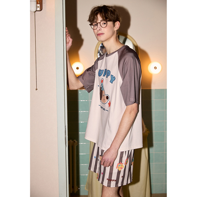 Gukoo/果壳睡衣男夏季短袖派对小狗卡通家居服舒适牛奶丝可外穿725216111P01