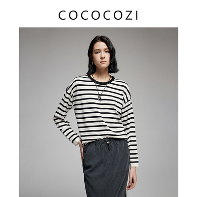 COCOCOZI【高知通勤】早秋休闲条纹套头针织衫毛衣女241CO051M