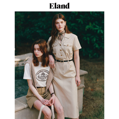 Eland衣恋西装领连衣裙女中长裙EEOWE24Y02