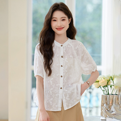 KCOR【100%棉】春夏女式气质休闲易搭薄款圆领短袖开衫9K0J056728